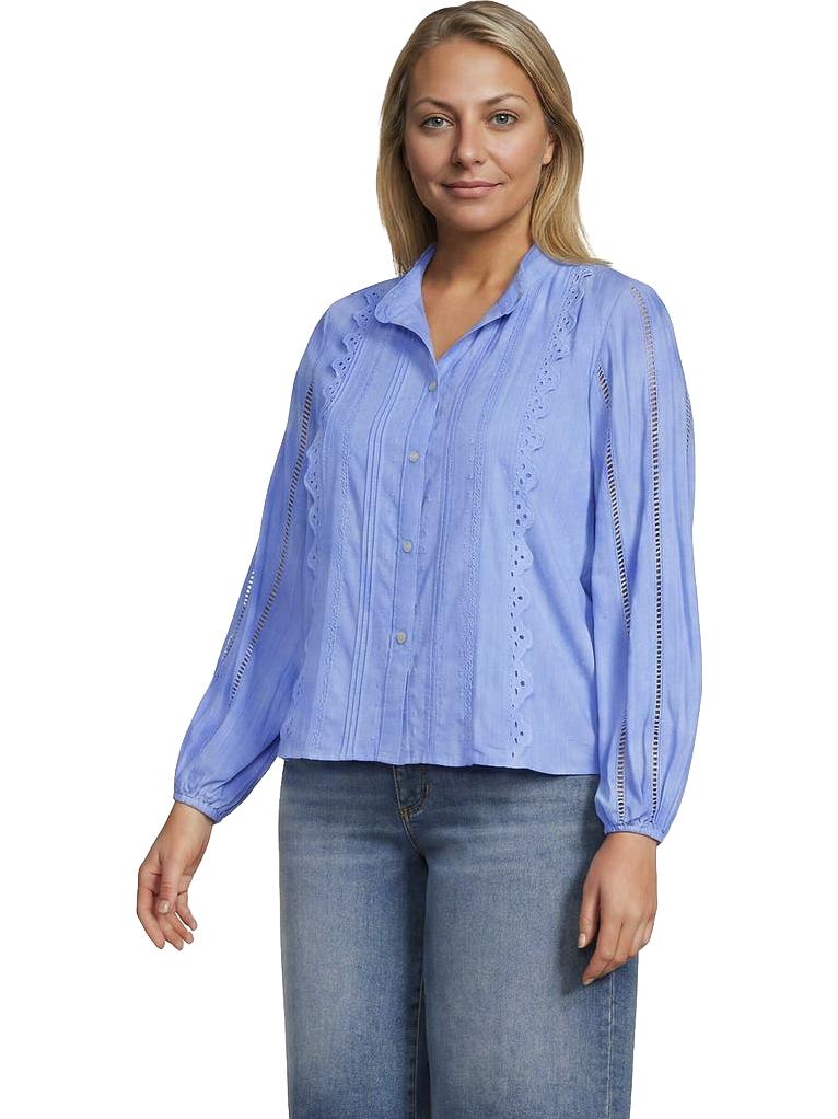 LANDS' END Lands' End Ruffled Neck Button-Front Shirt